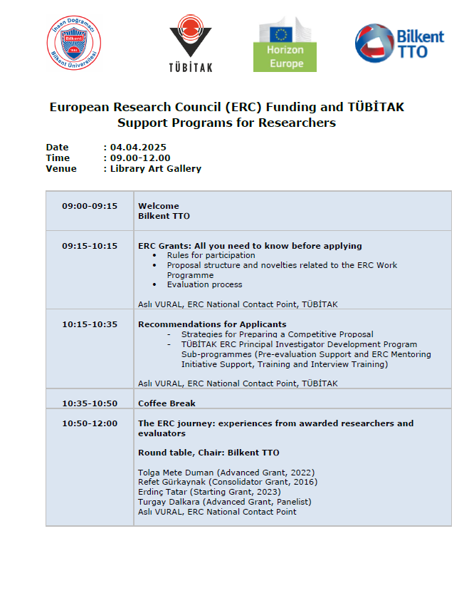 ERC Grants and Experience Sharing Panel – BİLKENT UNIVERSITY TECHNOLOGY TRANSFER OFFICE